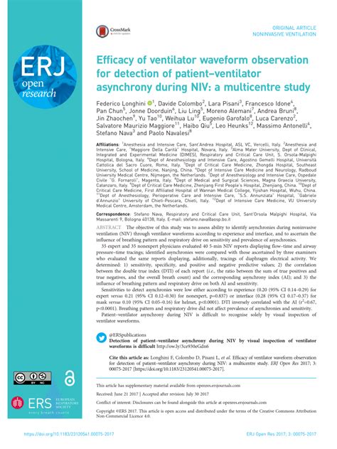Pdf Efficacy Of Ventilator Waveform Observation For Detection Of Patientventilator Asynchrony