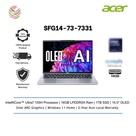 Acer Laptop Swift Go 14 Sfg14 73 7331 14 28k Oled Laptop Pure Silver