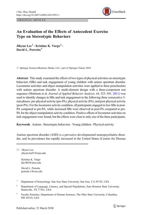 Pdf An Evaluation Of The Effects Of Antecedent Exercise Type On