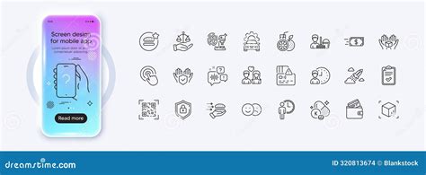 Hold Box Checklist And Qr Code Line Icons For Web App Pictogram Icon Phone Mockup Gradient