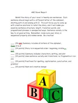 ABC Novel Book Project Summarizing A Book In 26 Sentences By LA Teacherjewel