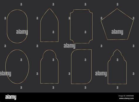 Set Thin Line Golden Minimal Frames Geometric Shapes Arch Border
