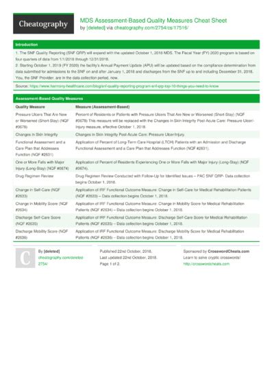 Printable Mds Assessment Cheat Sheet Brown