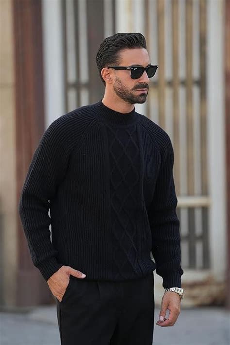 Mens Mock Black Cable Knit Twisted Long Sleeve Sweater 2x Khaki