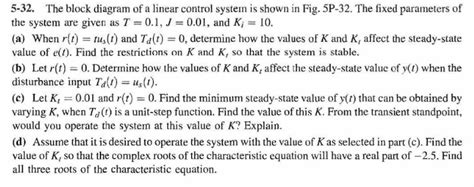 solved 5 32 the block diagram of a linear control system is