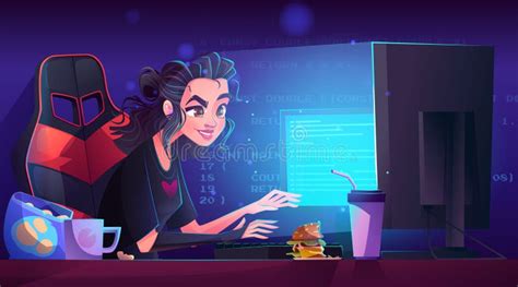 Software Programmer Girl Office Work Vector Design Stock Vector