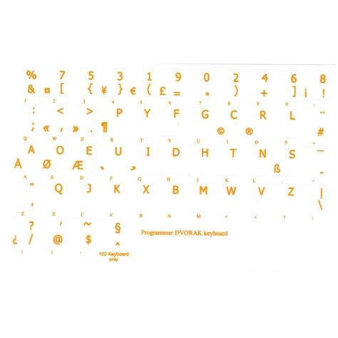 Dvorak Programmer Keyboard Sticker Transparent Yellow Letters Online