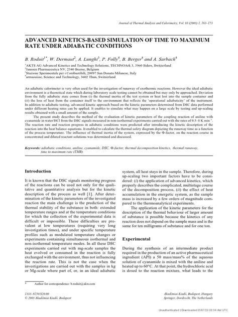 Advanced Kinetics Based Simulation Of Time To Maximum Rate Under Adiabatic Conditions Pdf