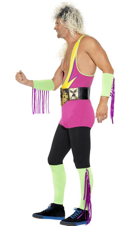 Colourful Retro Wrestler Bodysuit 80s Wrestling Costume For Men