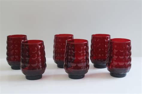 Royal Ruby Red Bubble Pattern Vintage Anchor Hocking Glass Tumblers Set