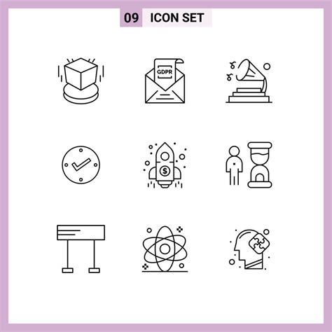 Set Of 9 Modern Ui Icons Symbols Signs For Finance Approved Mail Tick