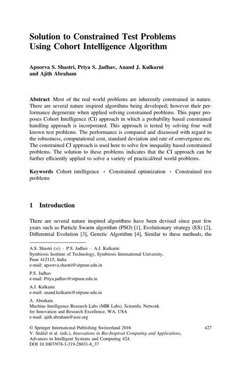 Pdf Solution To Constrained Test Problems Using Cohort Intelligence Algorithm