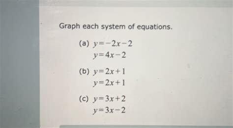 Graph Each System Of Equations A Y −2x−2y 4x−2 B Y 2x 1y 2x 1 C