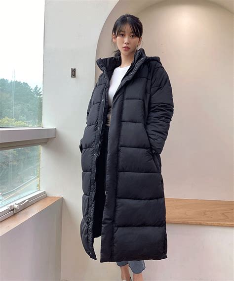 [주문폭주 당일발송]빵빵 웰론 오버핏 후드 빅사이즈 롱패딩 점퍼 블랙 에이블리