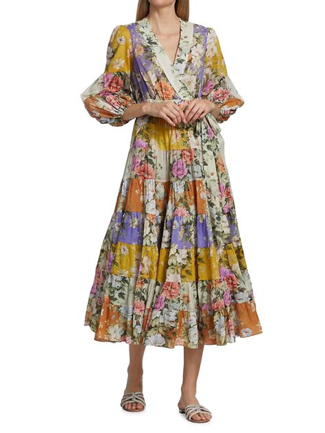 Sale On Zimmermann Pattie Patchwork Floral Cotton Wrap Midi Dress