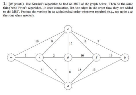 Solved 1 25 Points Use Kruskals Algorithm To Find An Mst