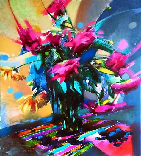 Купити картину «Квіти та сливи з квітами акрилом на полотні в стилі імпресіонізм Саченко