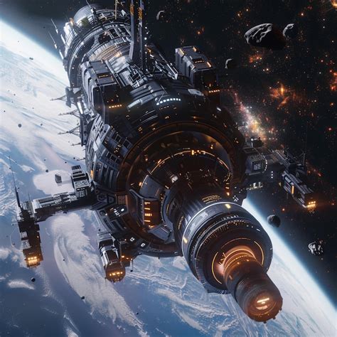 Premium Photo A Futuristic Space Station Orbiting A Distant Planet