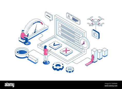Internet Survey Concept In 3d Isometric Design Users Answering In