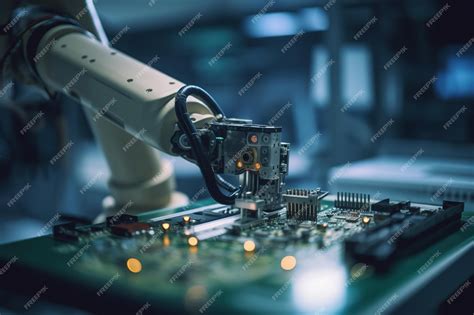Premium Photo A Robotic Arm Assembling A Circuit Board In Factory Generative Ai