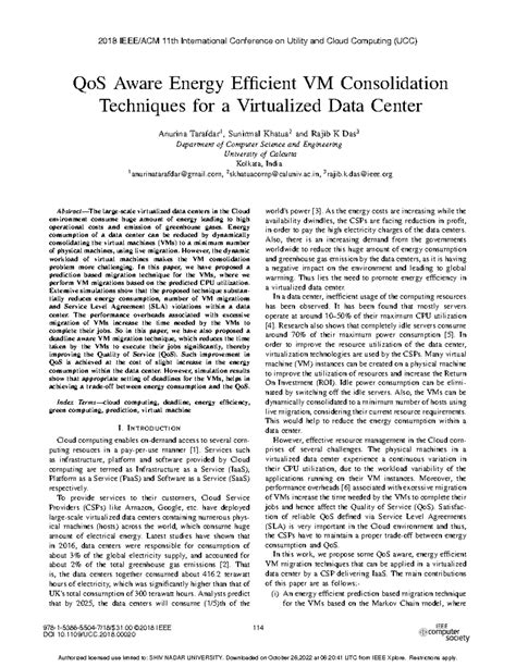 Qo S Aware Energy Efficient Vm Consolidation Techniques For A Virtualized Data Center Qos