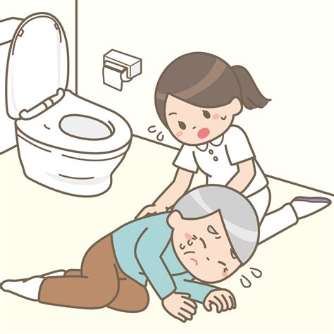 看護師がトイレで転倒している高齢男性患者さんを発見したイラスト 🎨【フリー素材】｜看護roo [カンゴルー]