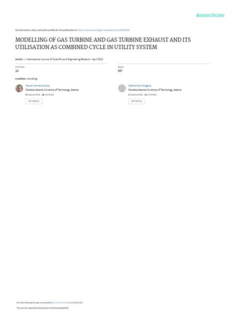 Modelling Of Gas Turbine And Gas Turbine Exhaust And Its Utilisation Pdf Gas Turbine