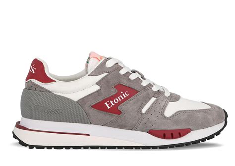 Etonic Quazar runners in white nylon fabric and grey suede with burgun ...