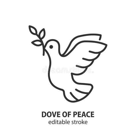 Dove Of Peace Line Icon Pigeon With Olive Branch Vector Sign No War