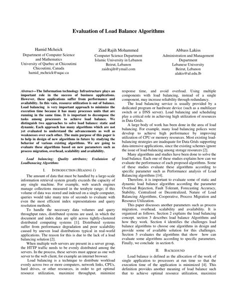 Pdf Evaluation Of Load Balance Algorithms