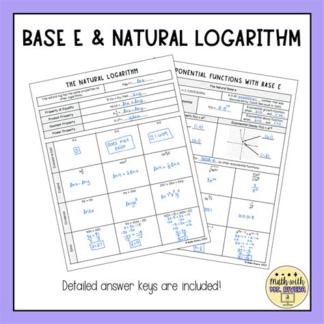 Base E And Natural Logarithm Guided Notes For Algebra 2 Worksheets Library