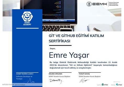 emre yasar on linkedin march 2021 git and github certificate