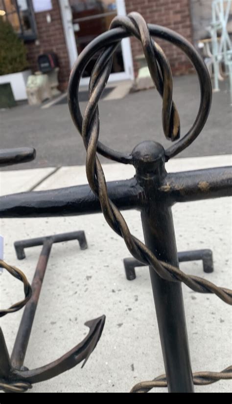 Nautical Pair Antique Wrought Iron Anchor Style Andirons Antiques