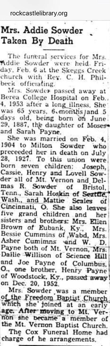 Addie Jane Payne Sowder 1887 1953 Find A Grave Memorial