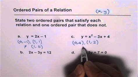 How To Find Ordered Pairs Of A Relation Youtube