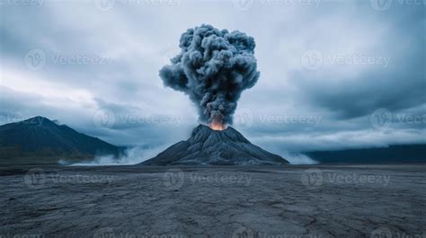 Massive Mud Volcano Eruption In A Barren Landscape Gray Mud Gushing And
