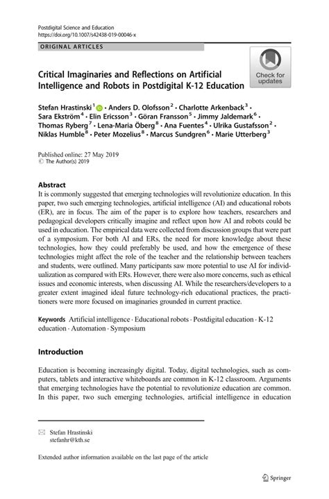 Pdf Critical Imaginaries And Reflections On Artificial Intelligence And Robots In Postdigital