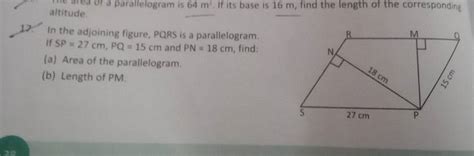 Altitude 12 In The Adjoining Figure PQRS Is A Parallelogram If SP 27 C