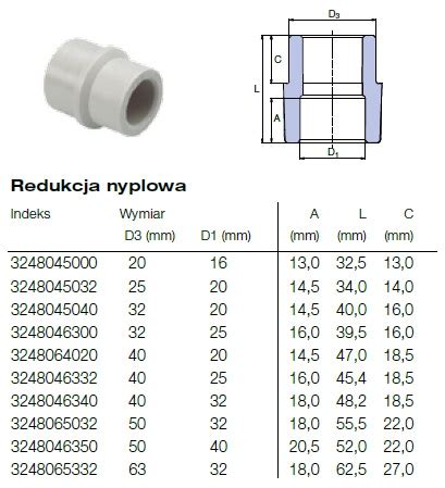 Redukcja Nyplowa PP Fi 32 25 Wavin Ekoplastik