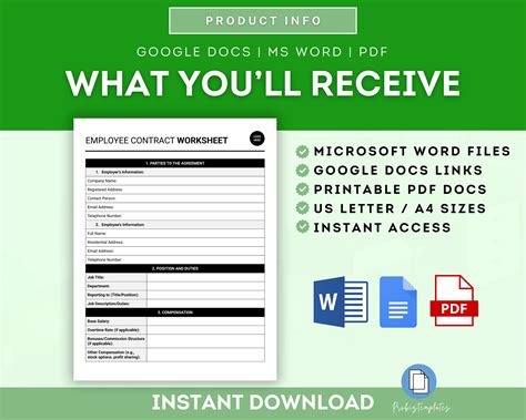 Employment Contract Worksheet Template Job Contract Worksheet