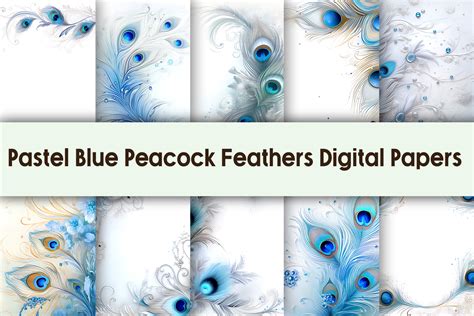 Pastel Blue Peacock Feathers Digital Graphic By Pamilah · Creative Fabrica