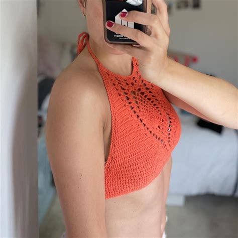 Orange Crochet Crop Top Super Flattering And Depop