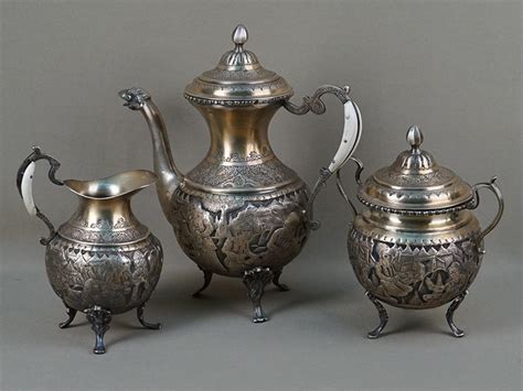 Чайный сервиз: сахарница, чайник, молочник, серебро по реактиву, кость ...
