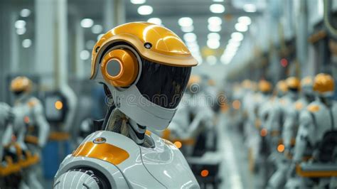 Humanoid Robot Assisting Workers Stock Image Image Of Headset