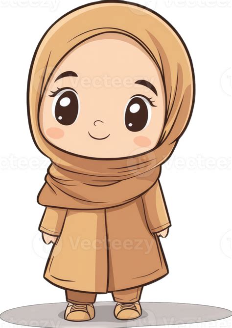 Adorable Cartoon Girl Wearing A Brown Hijab 55242674 Png