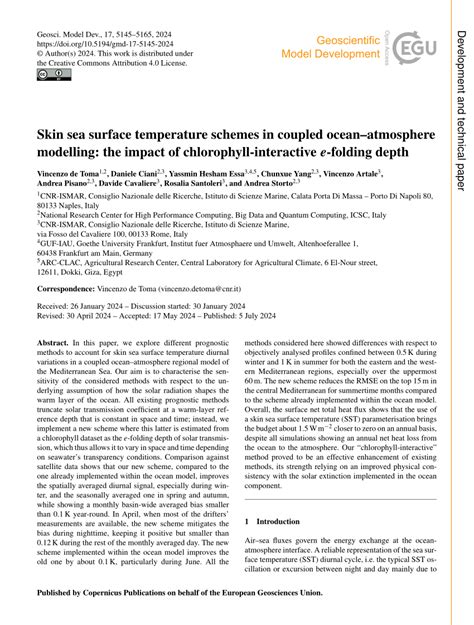 Pdf Skin Sea Surface Temperature Schemes In Coupled Oceanatmosphere Modelling The Impact Of