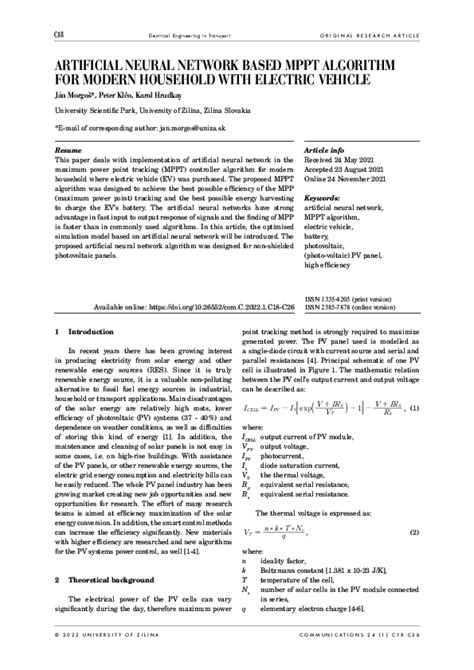Pdf Artificial Neural Network Based Mppt Algorithm For Modern Household With Electric Vehicle