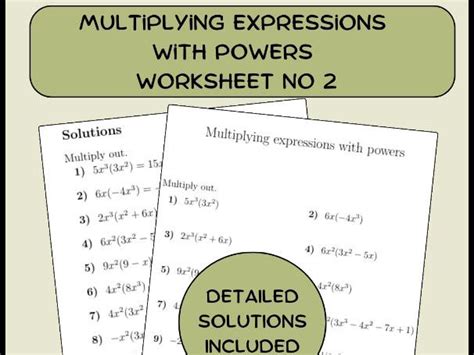 Multiplying Expressions With Powers Worksheet No 2 With Solutions Teaching Resources