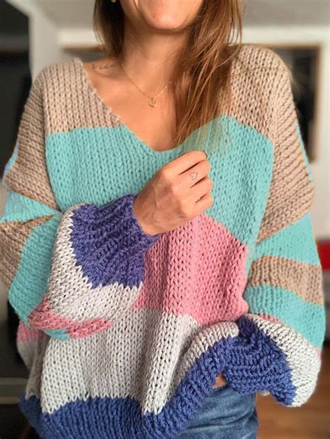 Striped Cotton Blend V Neck Casual Sweaters Noracora Sweaters For
