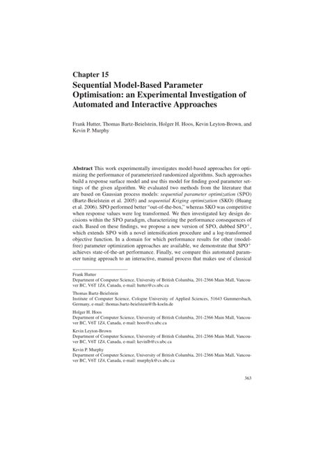 PDF Sequential Model Based Parameter Optimisation An Experimental